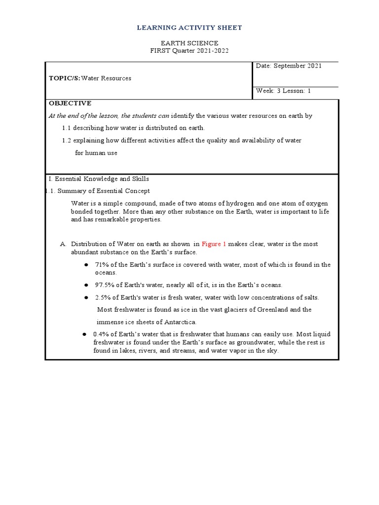 Lesson 1 Earth Materials - Resources Water Resources | PDF ...