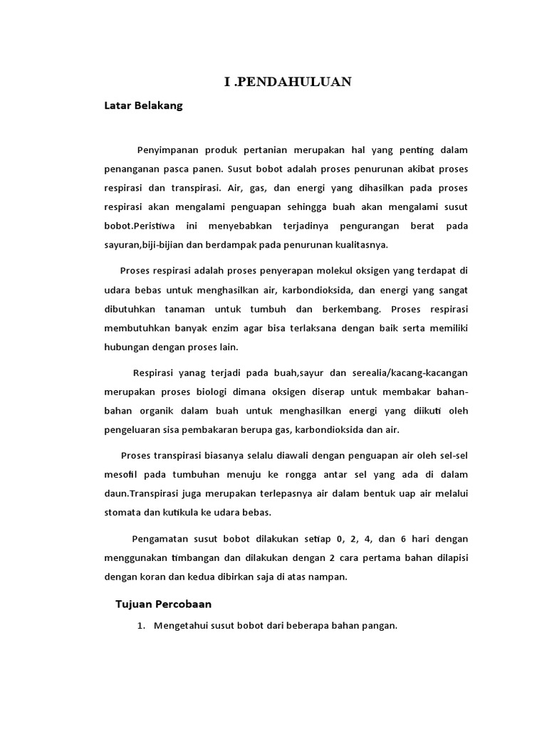 Pengaruh Susut Bobot pada Sayuran | PDF | Sains & Matematika ...