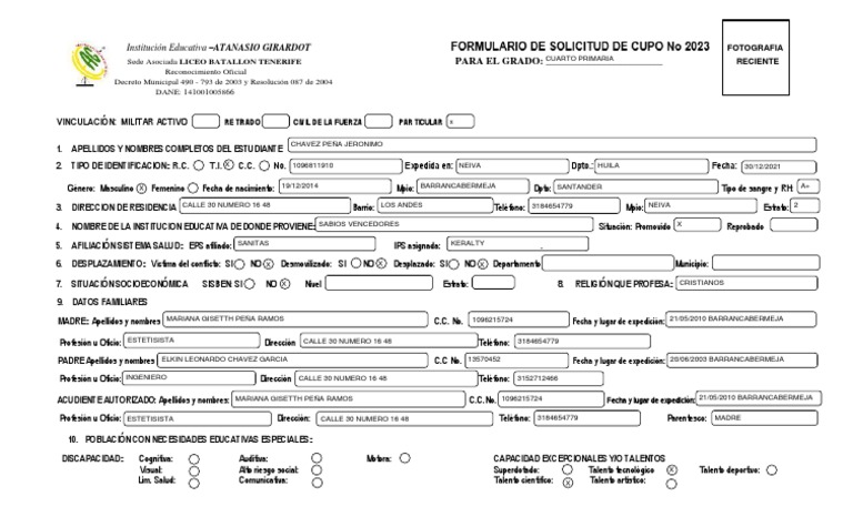 85 Formulario Solicitud de Cupo 2023 | PDF
