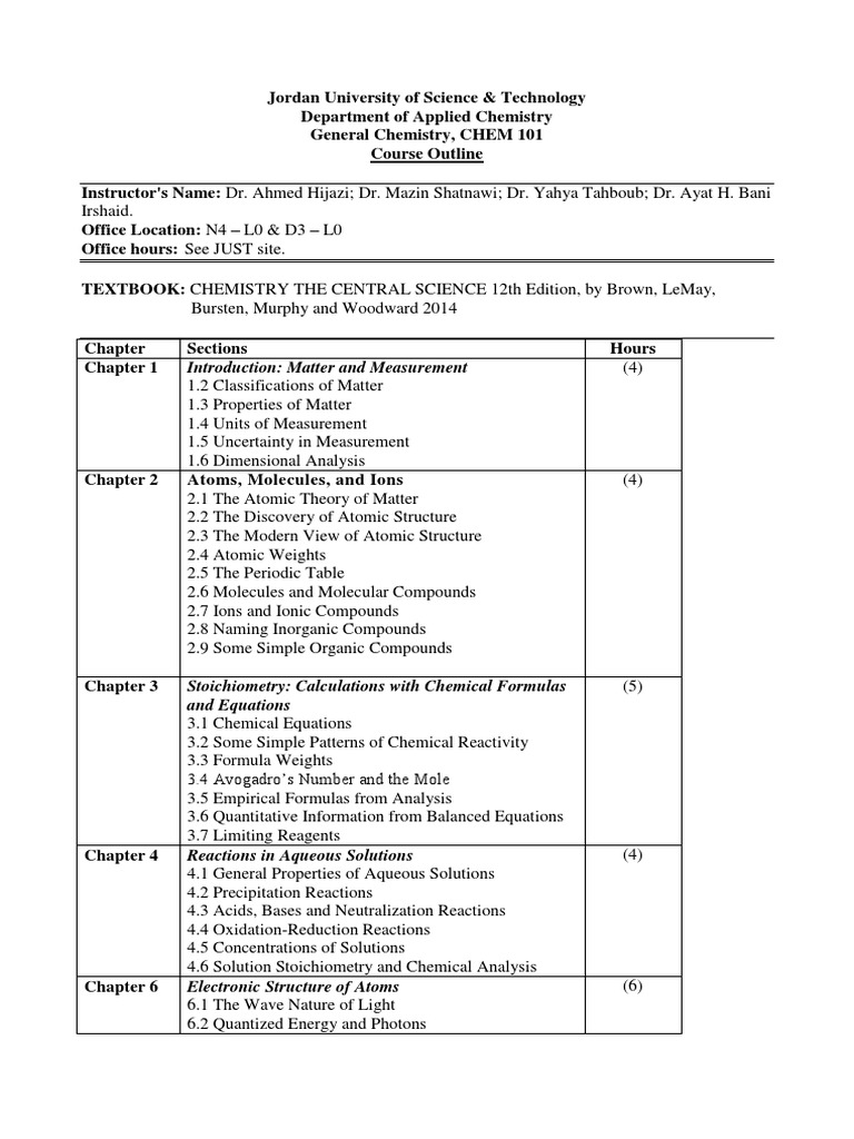 Syllabus Chem101 First Semister 2022 2023 | PDF | Chemical Bond | Chemistry