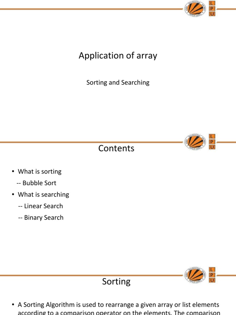 Application Of Array Sorting Pdf Array Data Structure Algorithms 7135