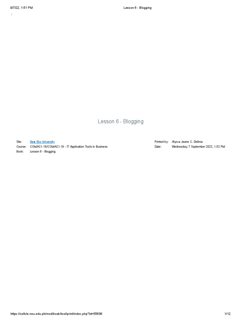 Lesson 6 - Blogging | PDF | Microblogging | Blog