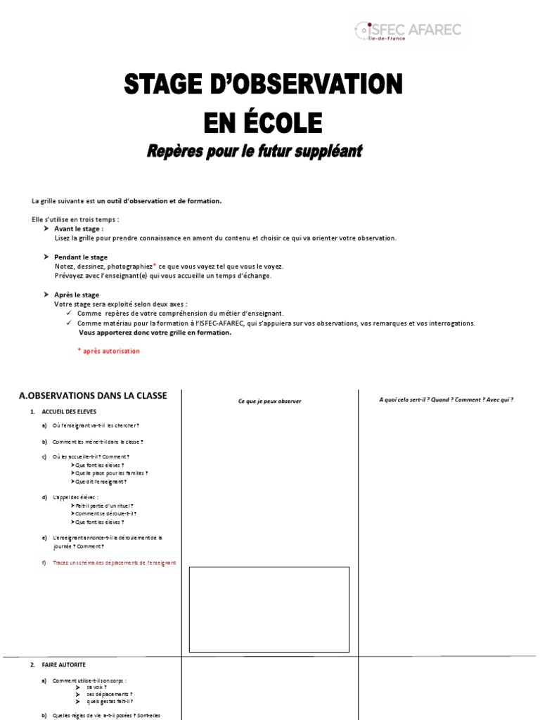 Grille d'Observation en Classe | PDF | Évolution de carrière | Sciences ...
