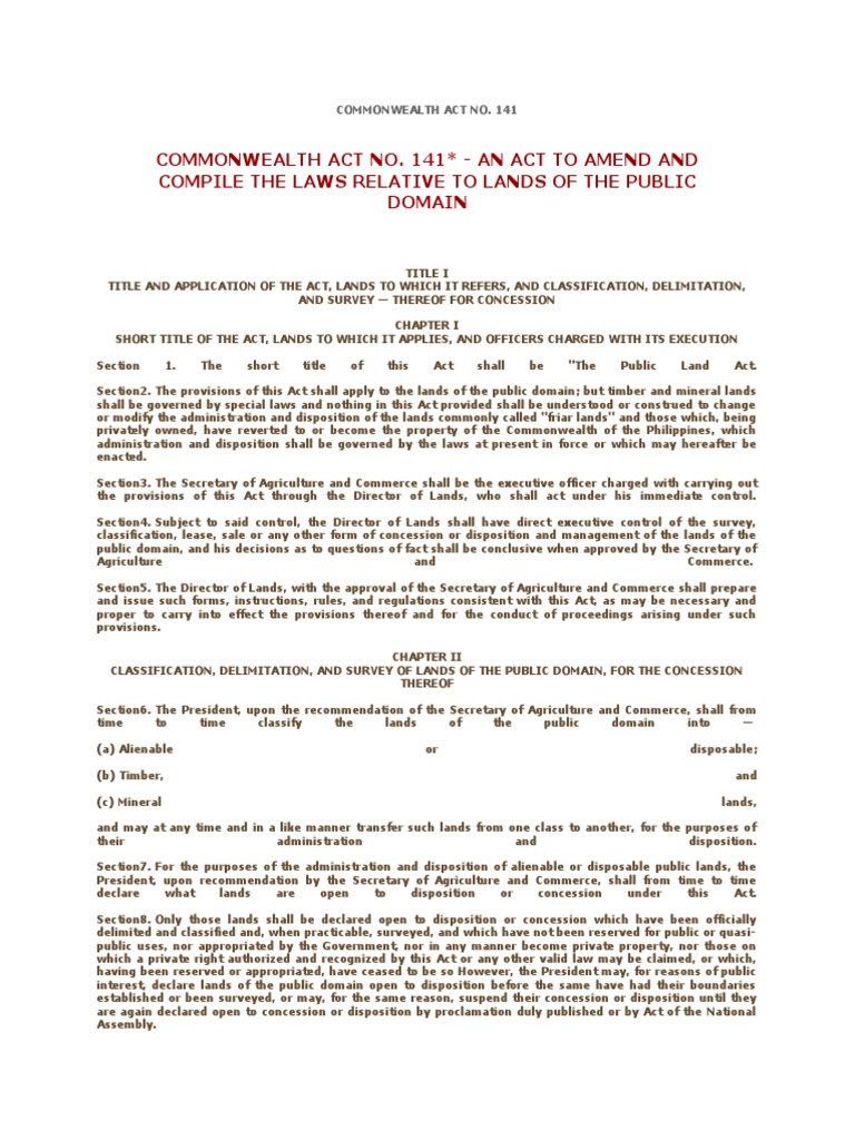 Classification, Delimitation, and Disposition of Public Lands in the ...