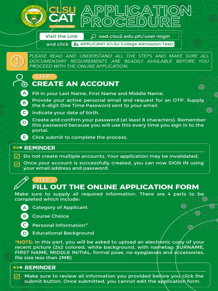CLSU CAT 2023 Application Procedure | PDF | Password