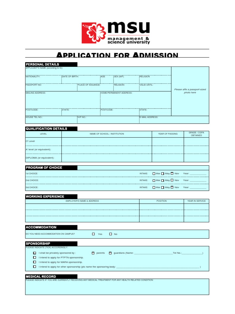 MSU Admission Application Form Guide | PDF | Money Order | Identity ...