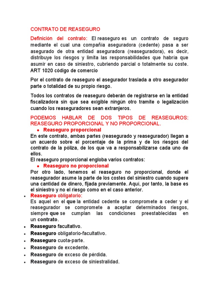 CONTRATO DE REASEGURO y de FIANZA. | PDF | Reaseguro | Garantía