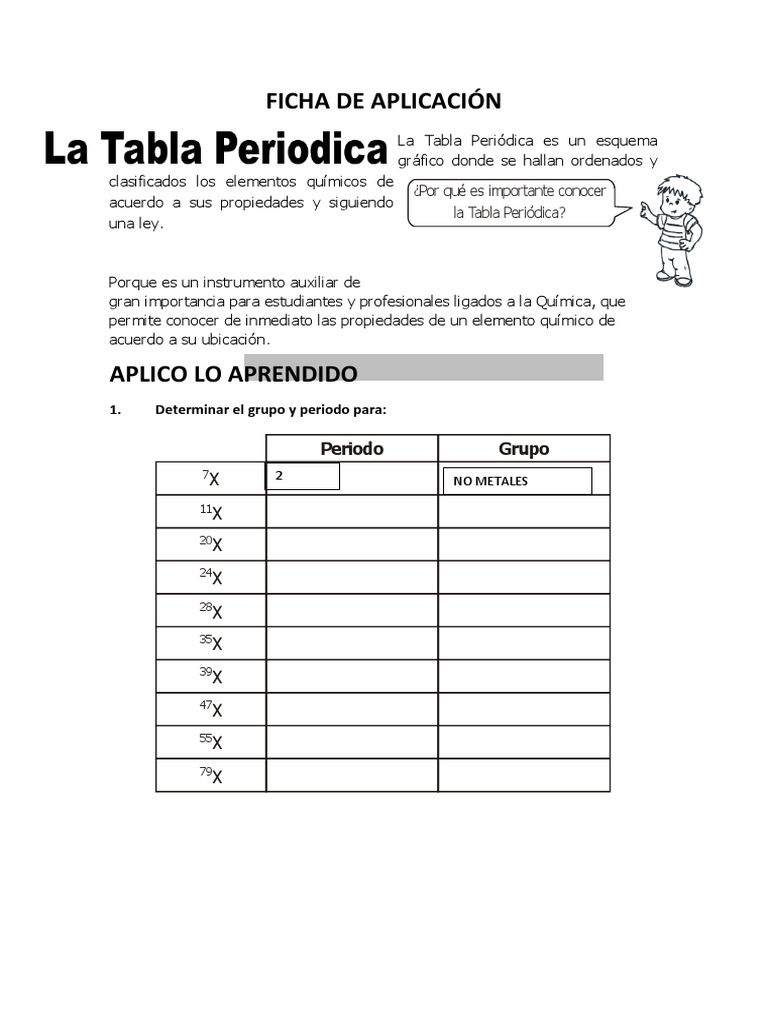 Ficha de Aplicación Tabla Periodica | PDF | Elementos químicos | Tabla ...