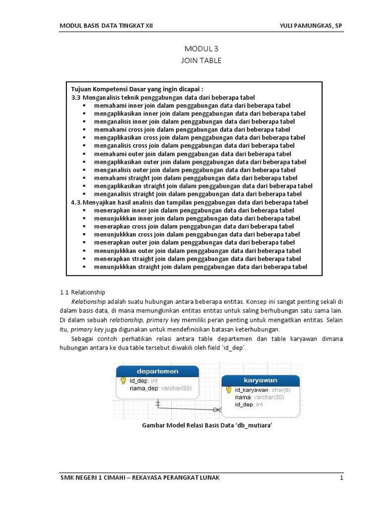 Adoc - Pub - Modul 3 Join Table Gambar Model Relasi Basis Data | PDF