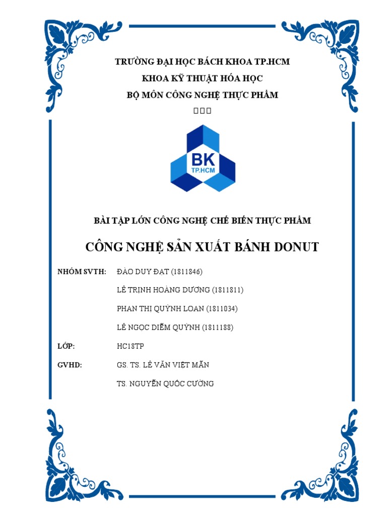 (123doc) Bai Tap Lon Cong Nghe Che Bien Thuc Pham Cong Nghe San Xuat Banh Donut | PDF