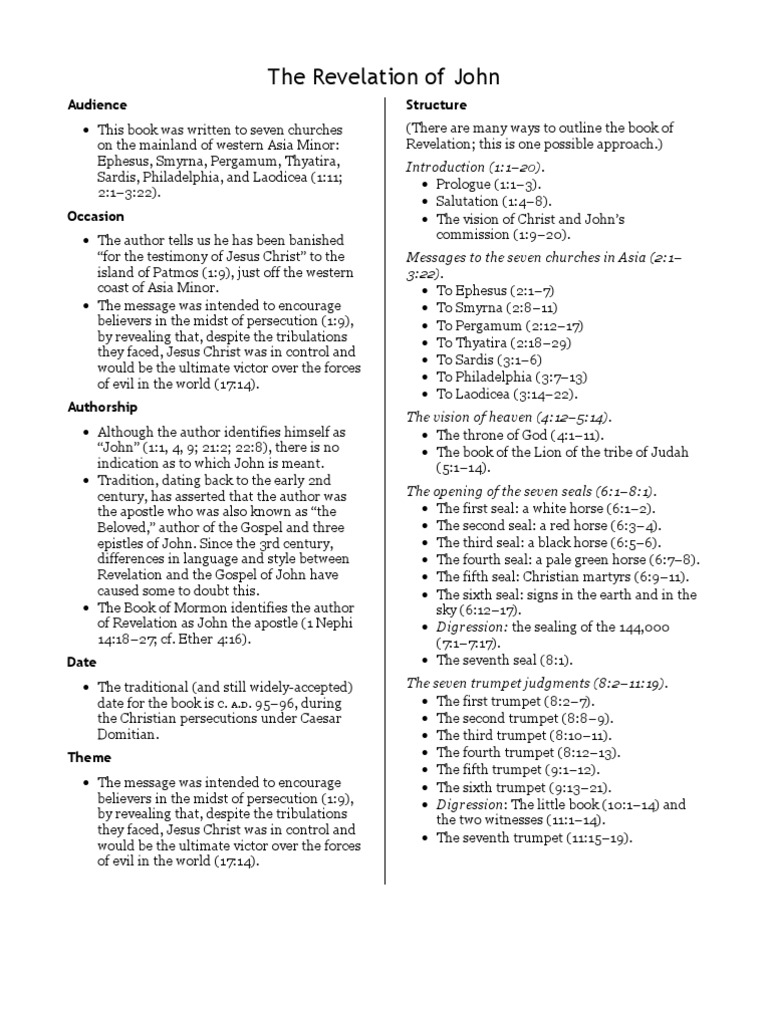 LDS New Testament Handout 28: Revelation | Book Of Revelation ...