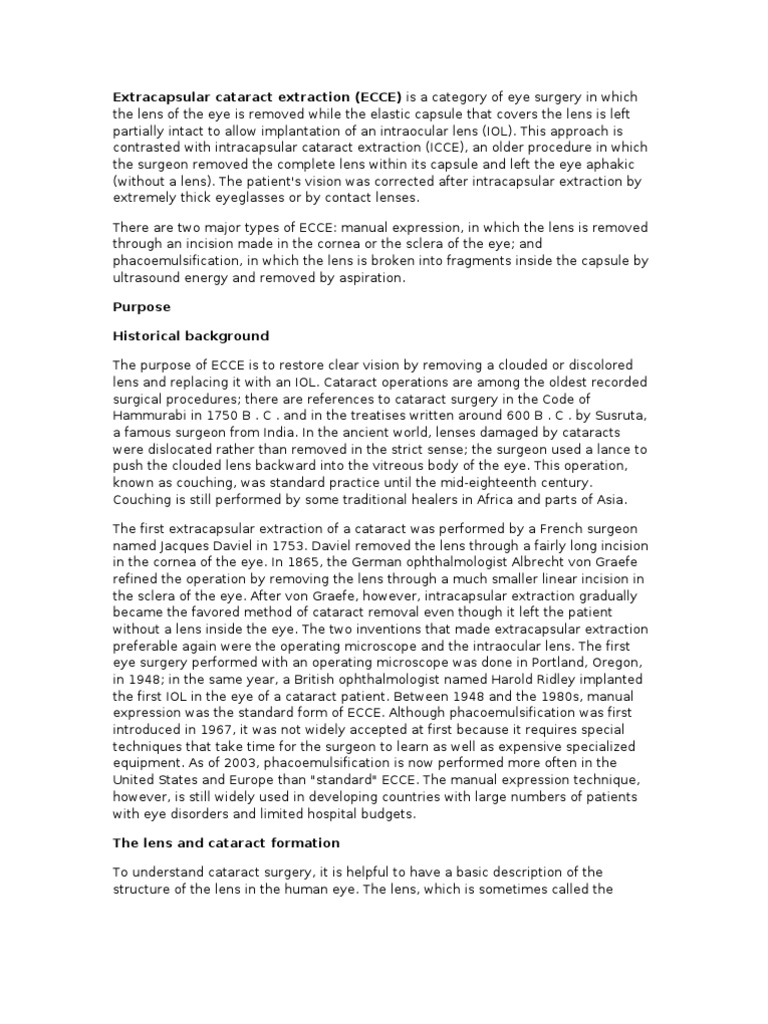 Extracapsular Cataract Extraction (ECCE) Is A Category of Eye Surgery ...