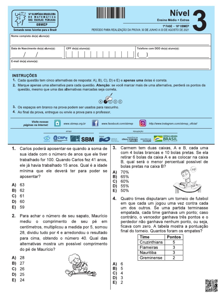 Prova Obmep Nivel 3 | PDF | Círculo | Instrumentos de corda