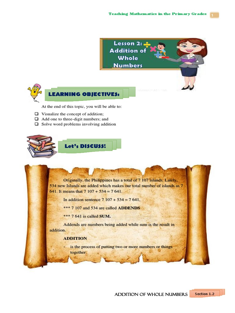 Lesson 1.2 - Addition of Whole Numbers | PDF | Mathematics | Cognitive ...