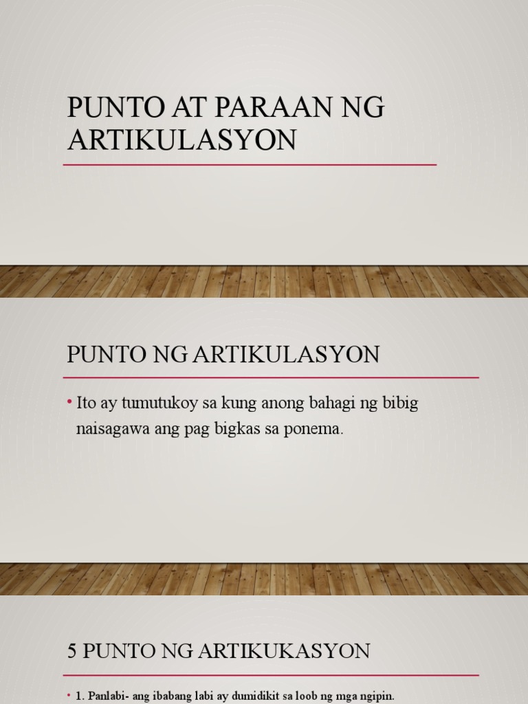 Punto at Paraan NG Artikulasyon | PDF