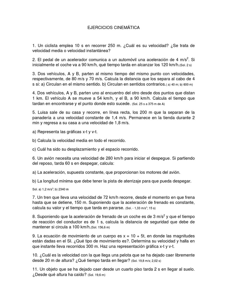 Ejercicios Cinematica | PDF | Velocidad | Cinemática