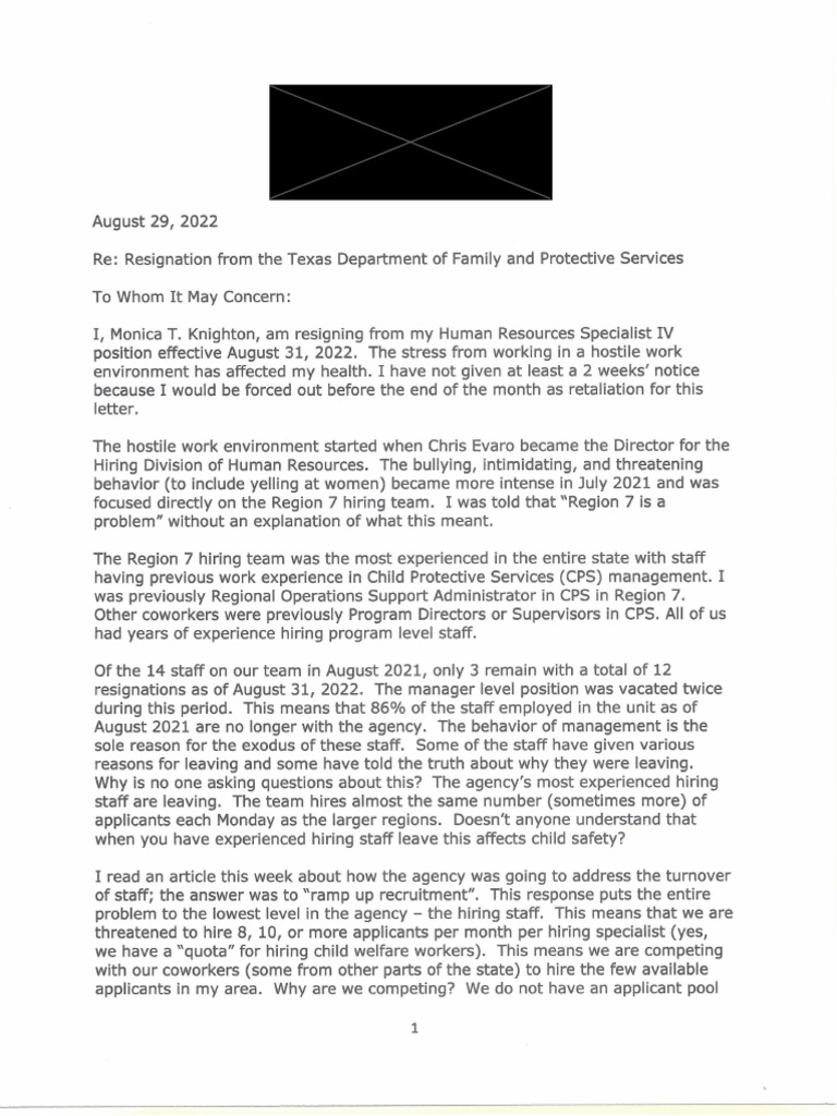Monica Knighton Resignation Letter | PDF