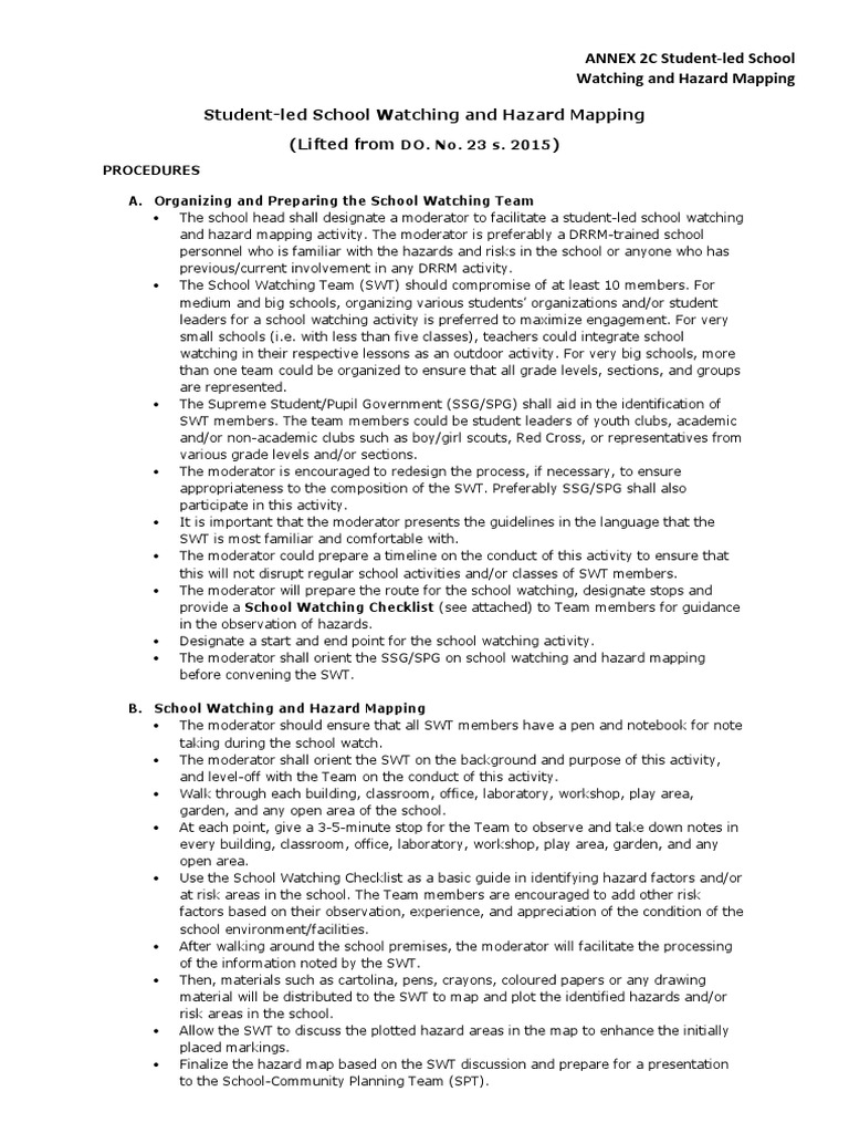 SIP Annex 2C - Student Led School Watching and Hazard Mapping | PDF