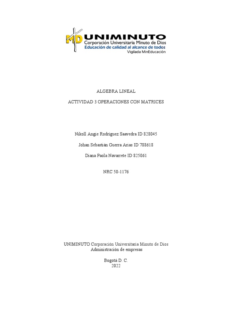Algebra Lineal Act 3 Matrices | PDF | Matriz (Matemáticas) | Álgebra