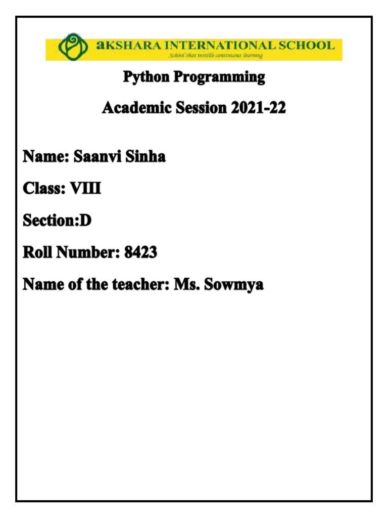 Python Practical Synopsis Pdf Python Programming Language Computer Programming 8974