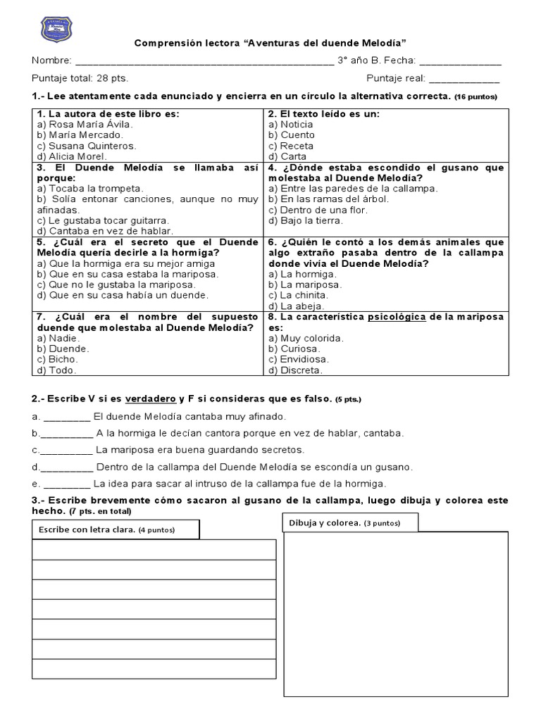 Comprensión Lectora Aventuras Del Duende Melodìa | PDF