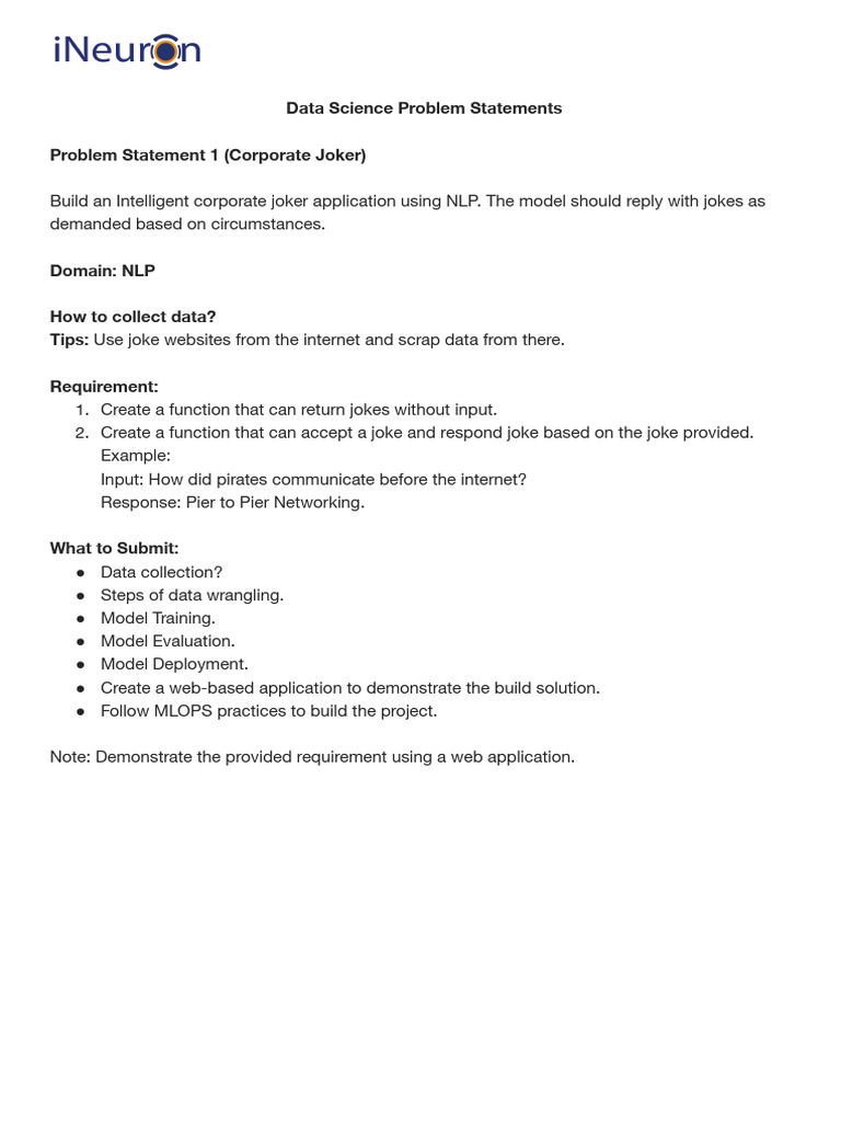 Data Science Problem Statements Pdf 