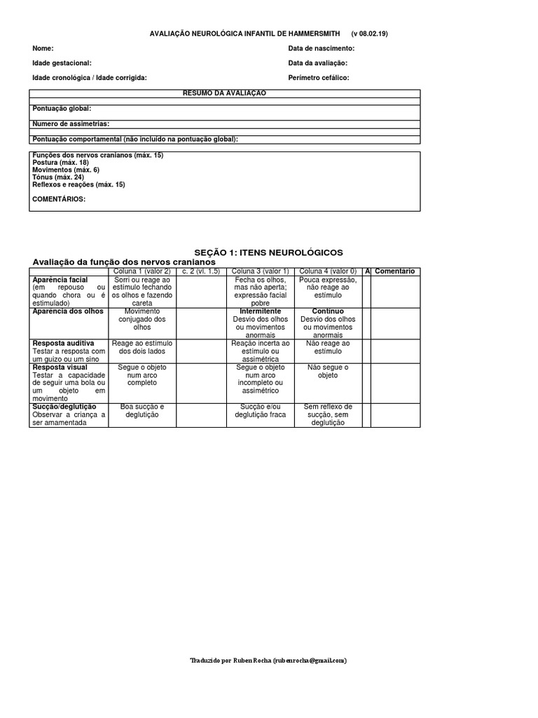 Exame Neurológico Infantil de Hammersmith | PDF