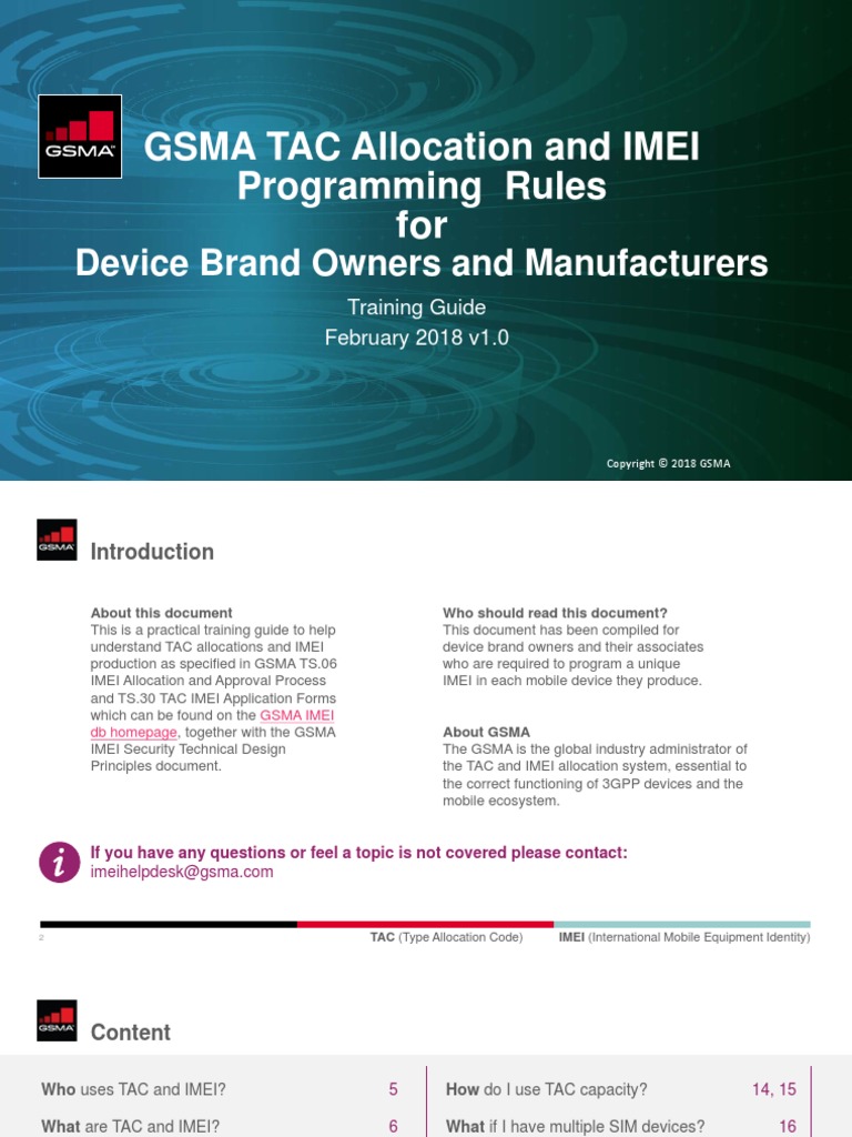 GSMA TAC Allocation and IMEI Training Guide Programming Rules v1.0 | PDF | Computing ...