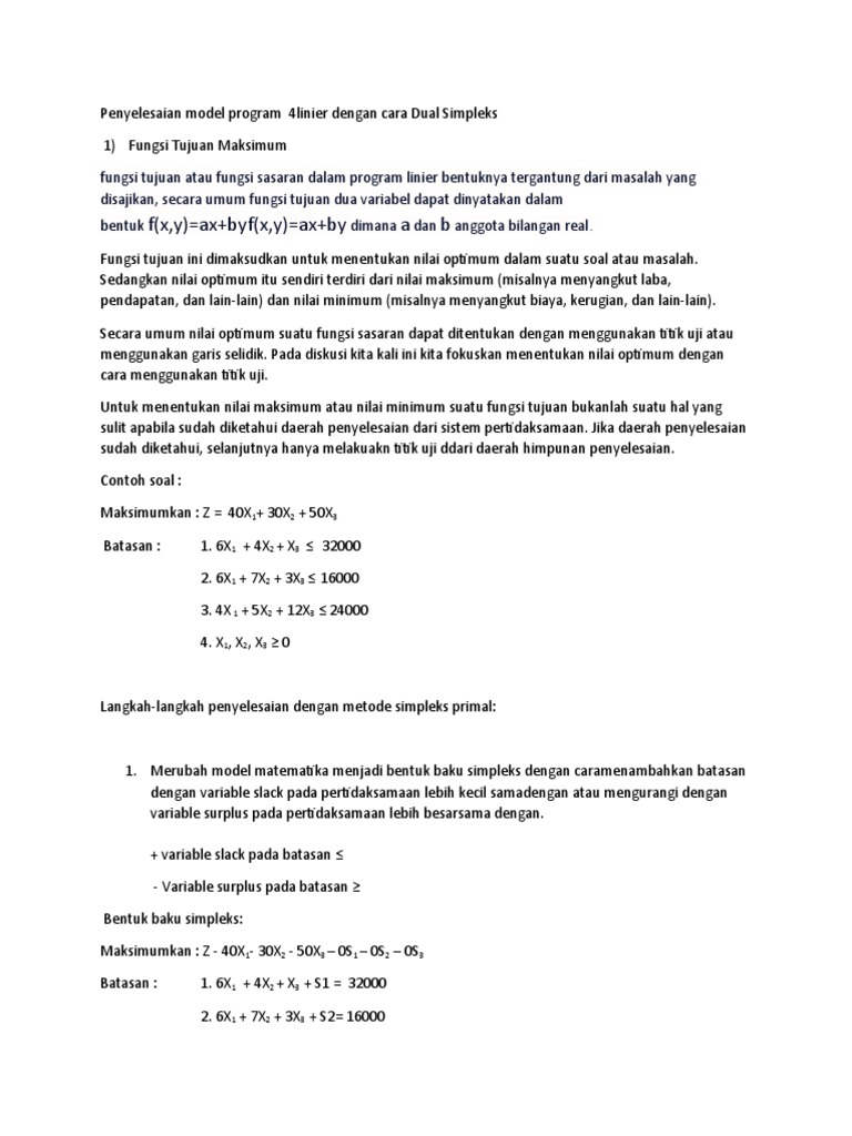 Tgs Po Penyelesaian Model Program Linier Dengan Cara Dual Simpleks | PDF | Metode & Bahan Ajar ...