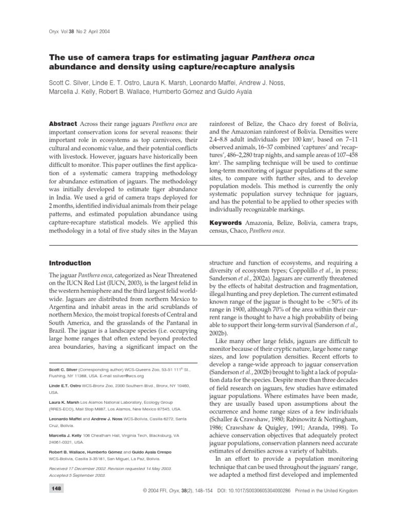 2004-Silver - Etal-The Use of Camera Traps For Estimating Jaguar ... 2004-Silver - Etal-The Use of Camera Traps For Estimating Jaguar ...