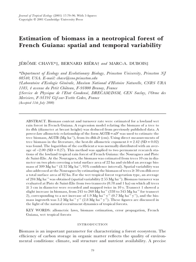 Chave - Etal - 2001-Estimation of Biomass in A Neotropical Forest of ...