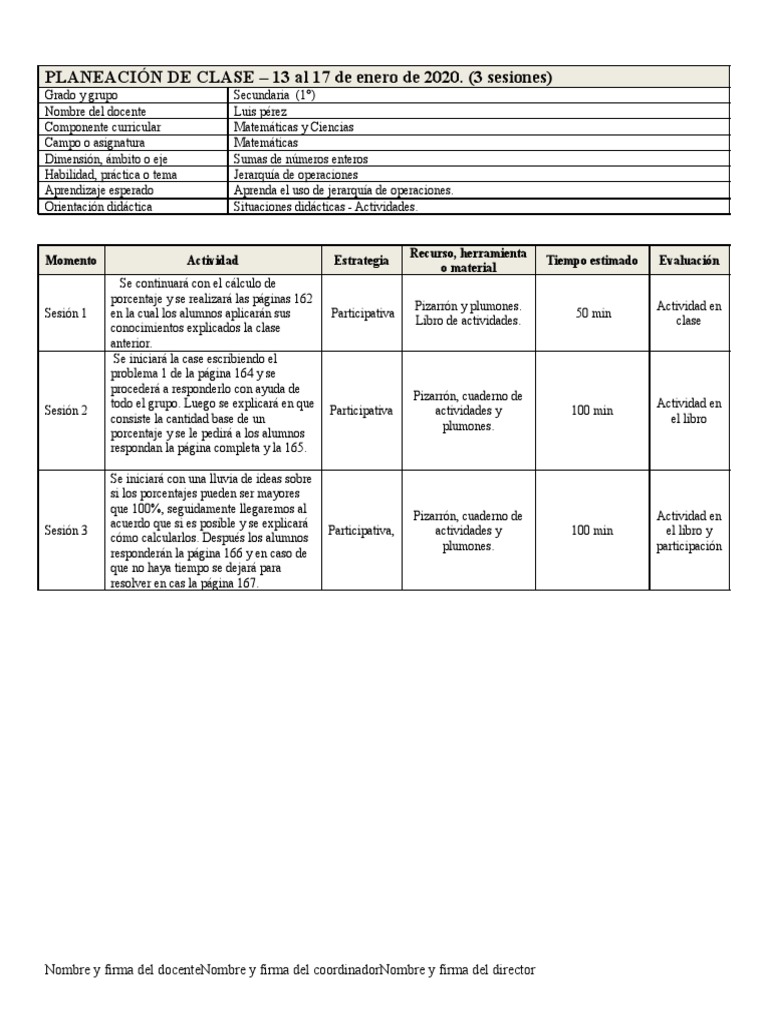 Planeación de Clase Secundaria 1ro Matematicas y Biologia | PDF | Evaluación | Laboratorios