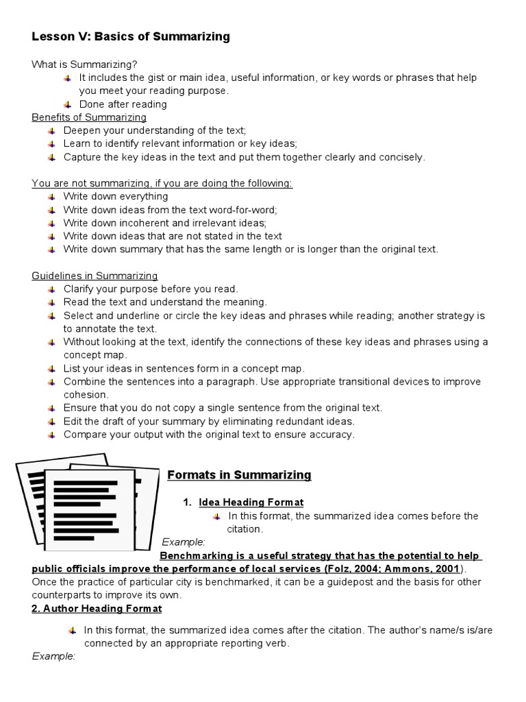 Lesson 5 - Basics of Summarizing | PDF | Cognitive Science | Cognition
