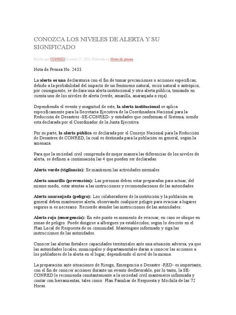 Niveles de Alerta y Su Significado | PDF | Gestión de emergencias
