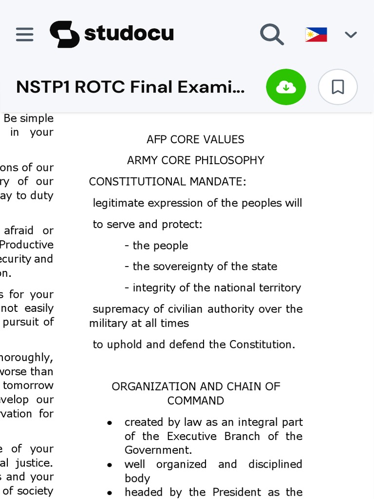NSTP1 ROTC Final Examination Reviewer - Reserve Officers' Training ...