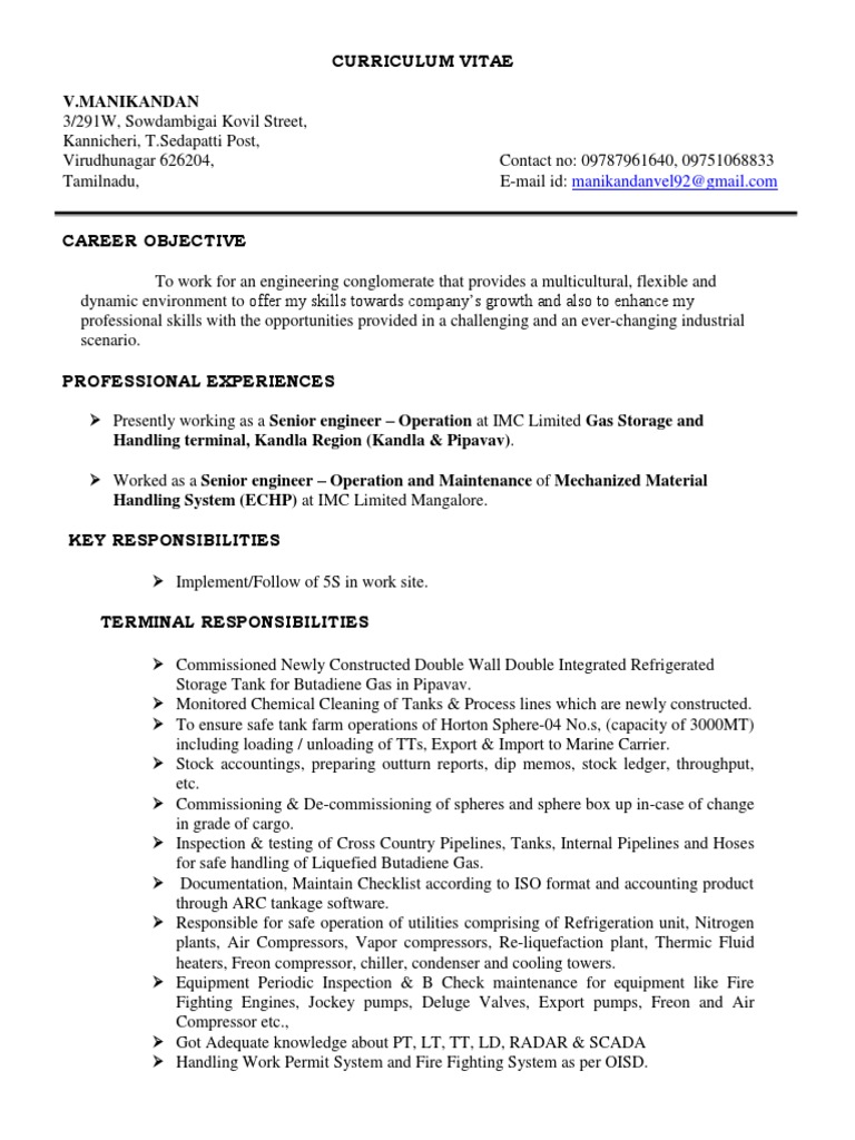 Manikandan CV-1 | PDF