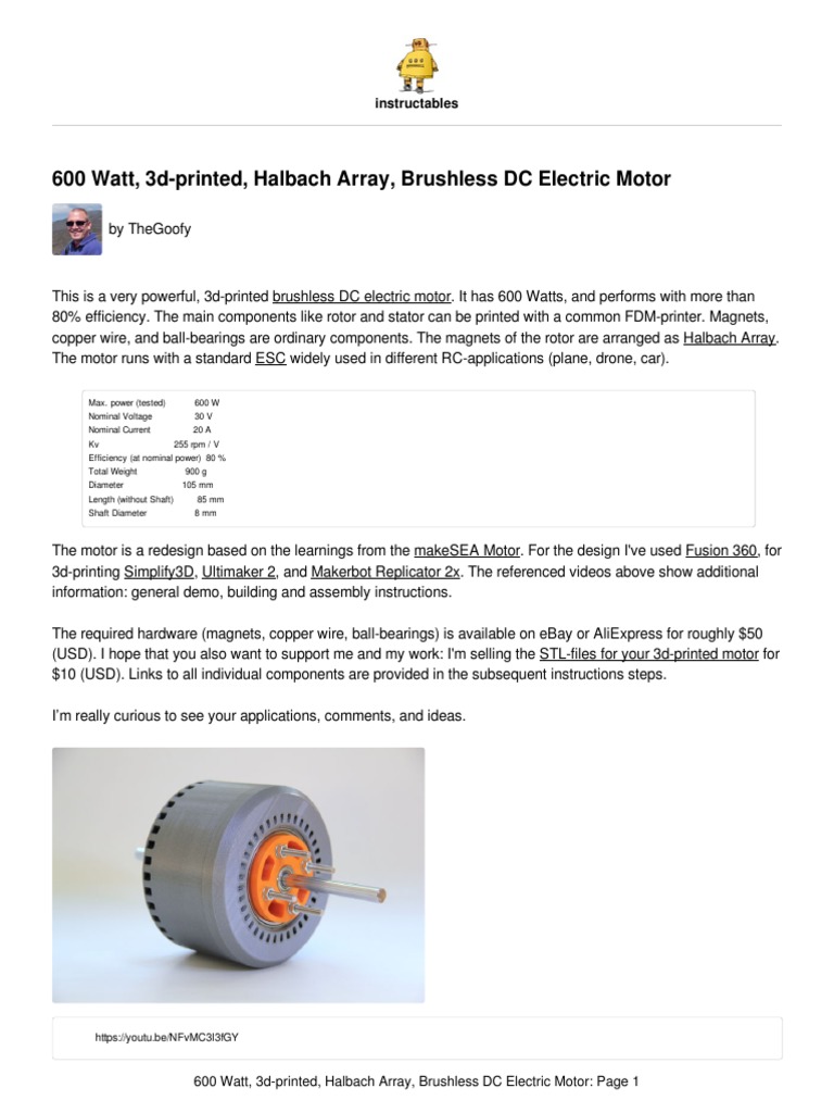 600 Watt 3d Printed Halbach Array Brushless DC Ele | PDF | Electric ...