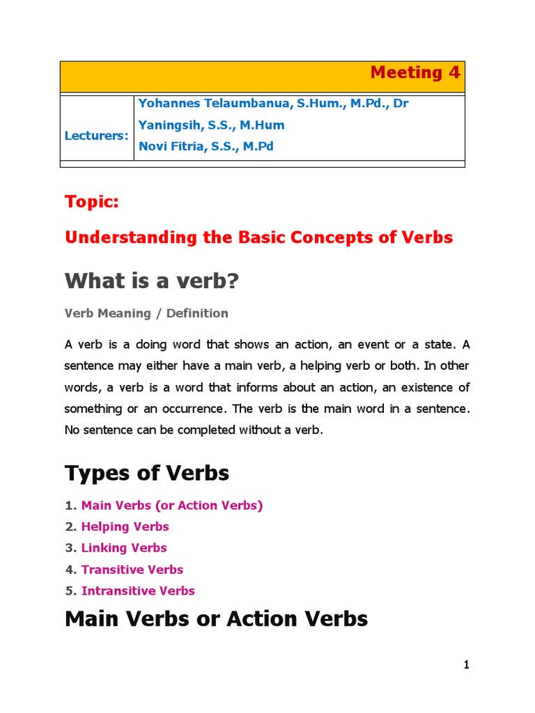 Verb 1 | PDF | Verb | Grammatical Number