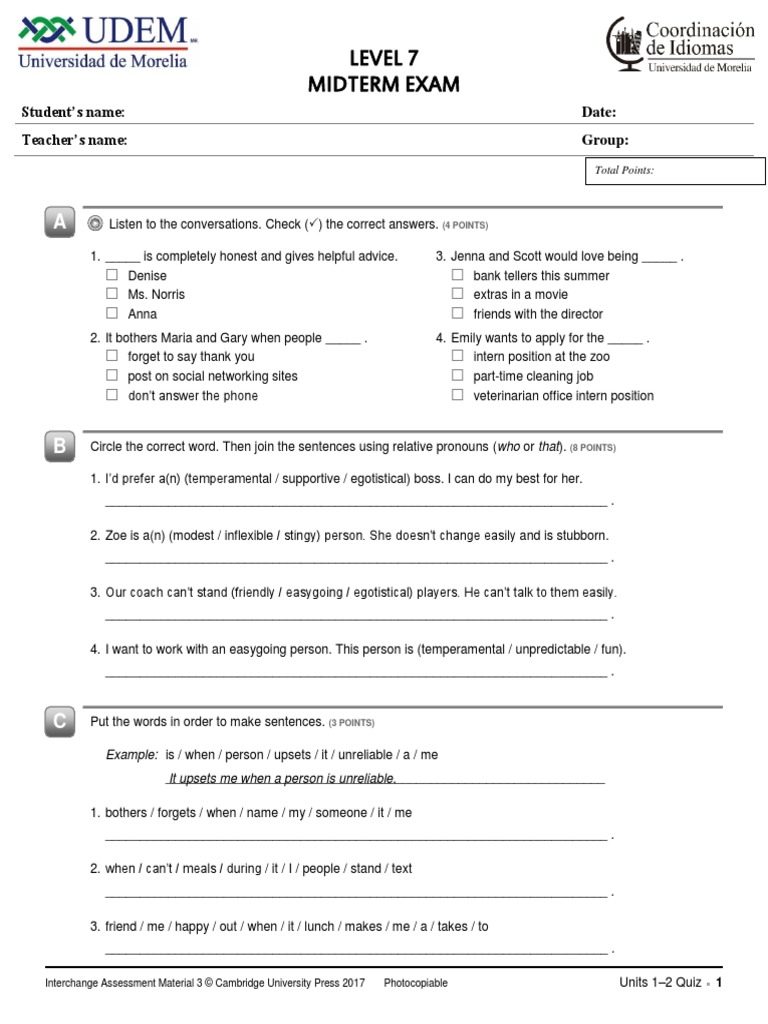 Level 7 Midterm Exam | PDF | Linguistics