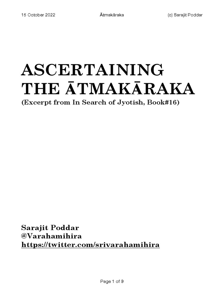 Ascertaining The Atmakaraka (C) Sarajit Poddar Oct 2022 | PDF