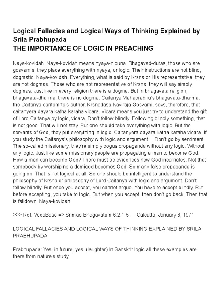 Logical Fallacies and Logical Ways of Thinking Explained by Srila ...