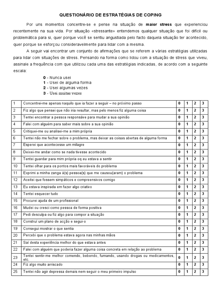 Estratégias de Coping para Situações de Stress | PDF | Estresse (Biologia)