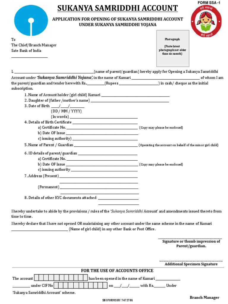 Sukanya Samriddhi Account Opening Form-1-1 | PDF | Financial Services ...