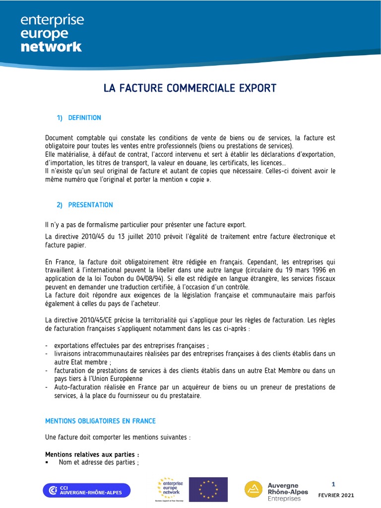 2021 La Facture Commerciale Export 1.0 | PDF | Facture | Taxe sur la ...