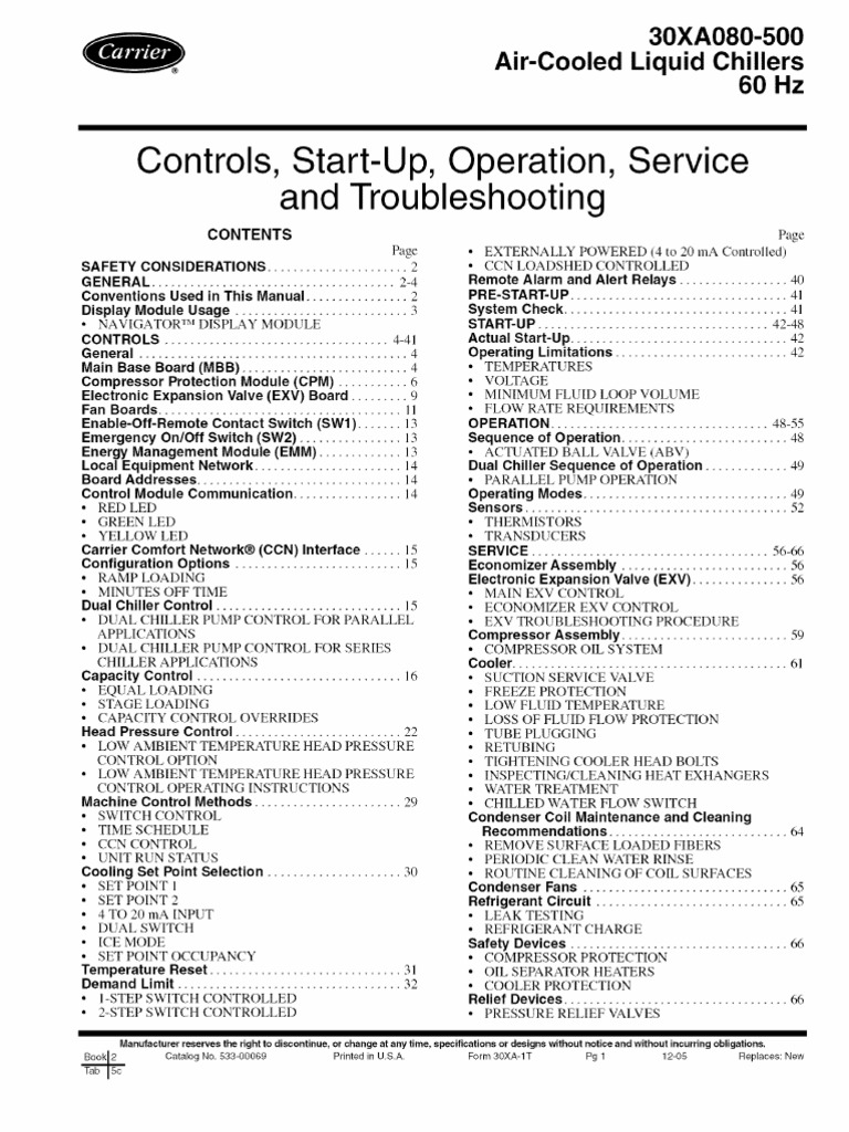 Controls, Start-Up, Operation, Service and Troubleshooting: 30XA080-500 ...