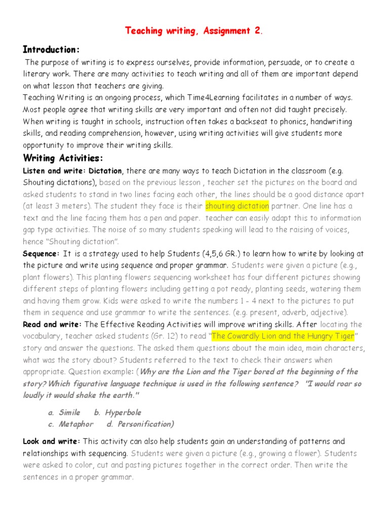 Teaching Writing Assignment 2 | PDF | Teaching Method | Teachers