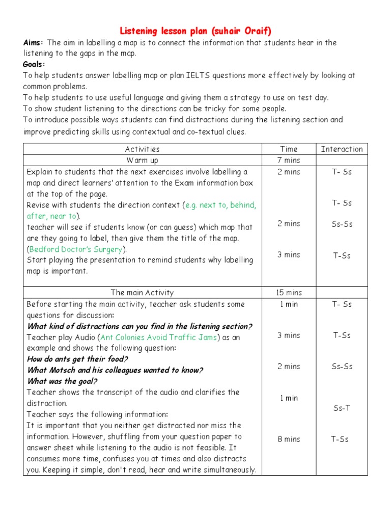 Listening Lesson Plan | PDF | Lesson Plan | Learning