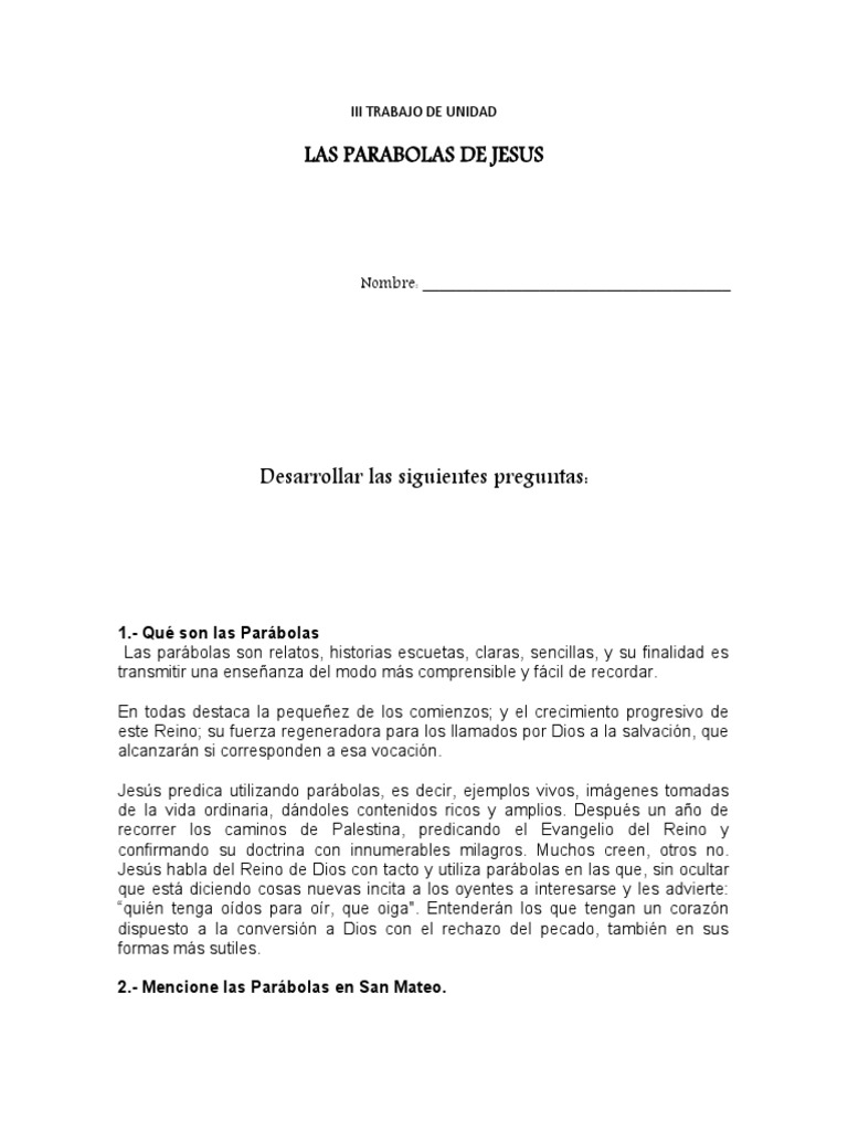 Parábolas de Jesús Según San Mateo | PDF | Parábolas de Jesús | Jesús