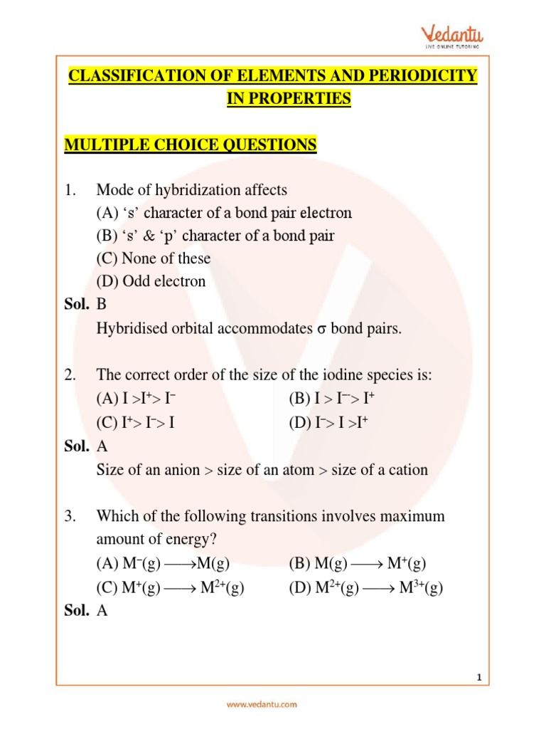 JEE Main Classification of Elements and Periodicity in Properties ...