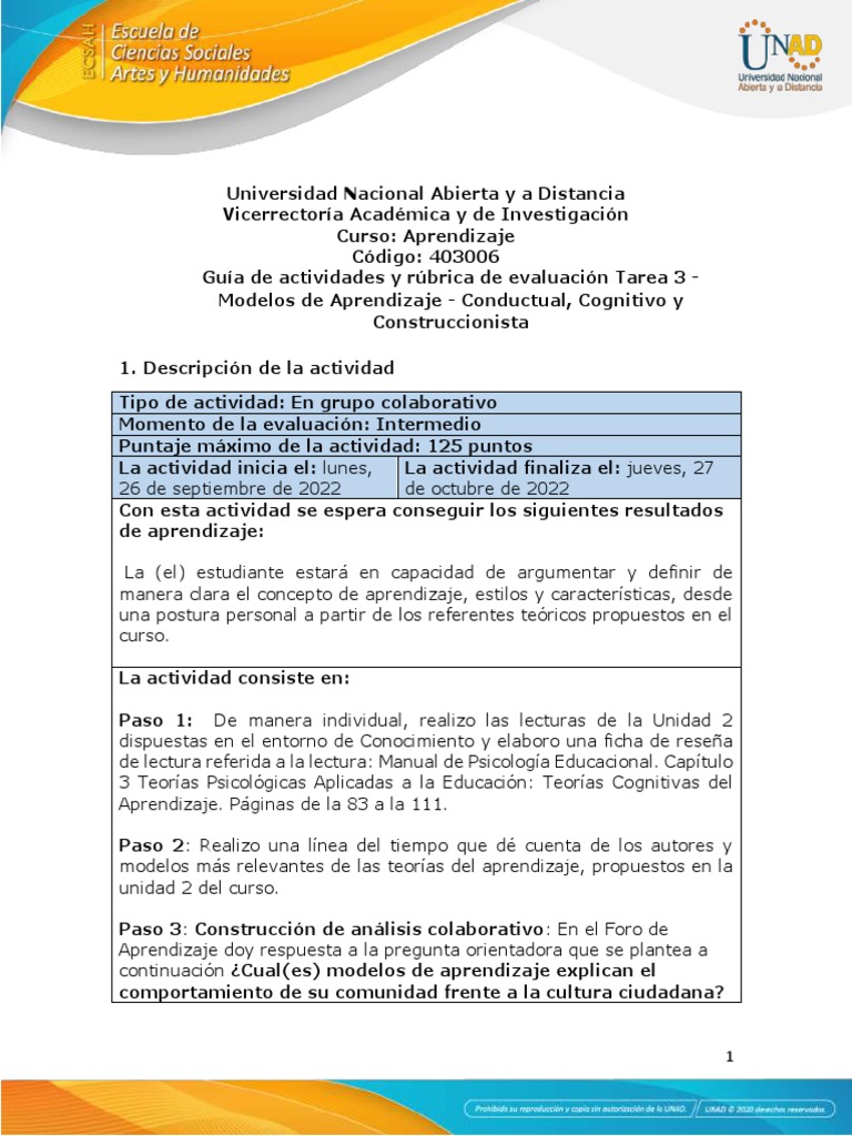 Guía de Actividades y Rúbrica de Evaluación - Unidad 2 - Tarea 3 - Modelos de Aprendizaje ...